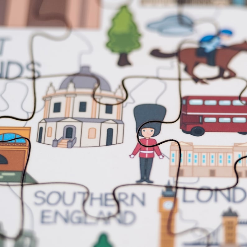 United Kingdom Map Illustrated Wooden Jigsaw Puzzle, Great Britain Map ...