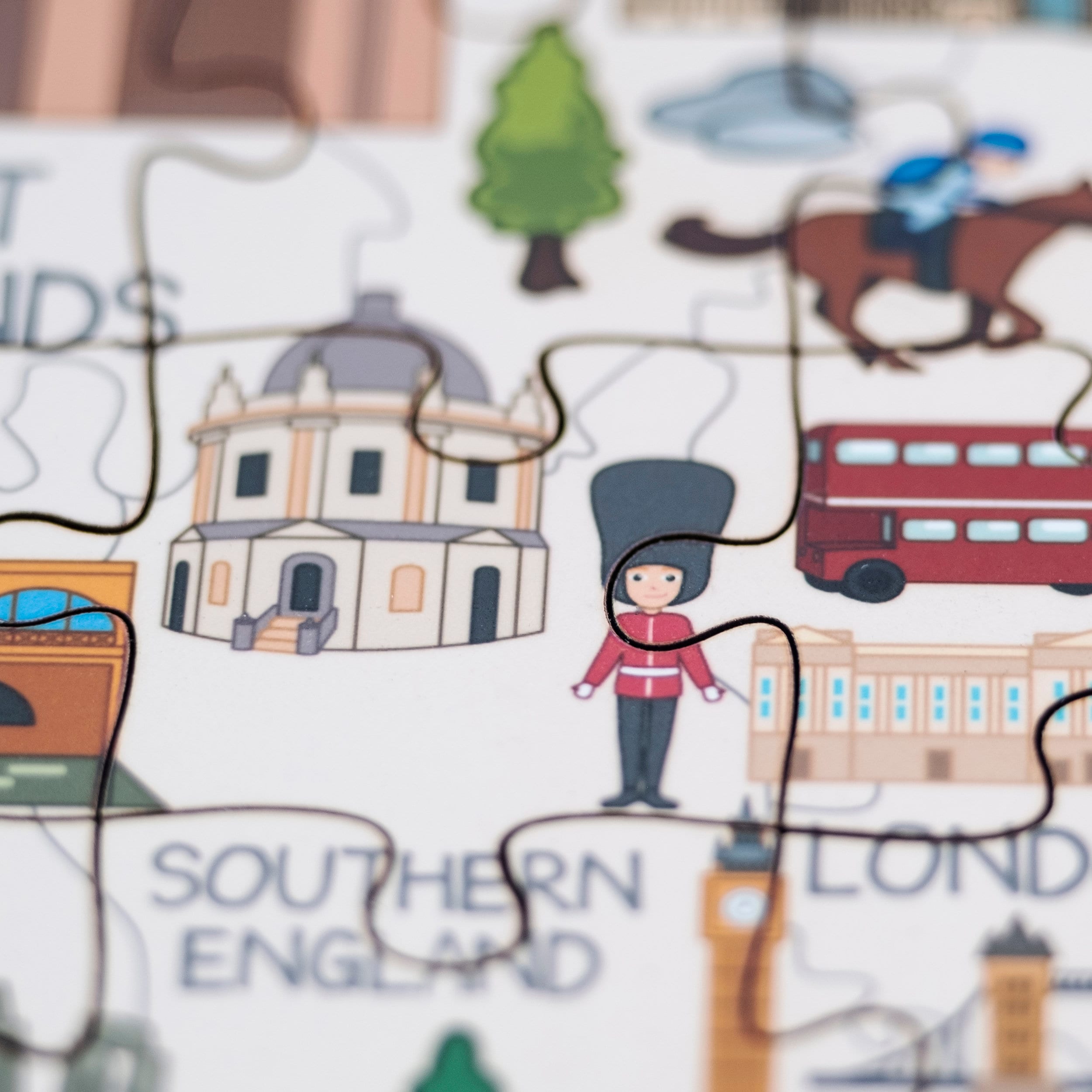 United Kingdom Map Illustrated Wooden Jigsaw Puzzle, Great Britain Map ...