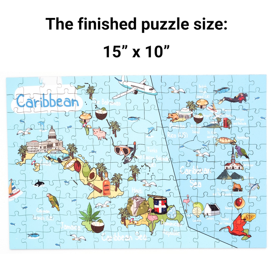 Caribbean Map Wooden Jigsaw Puzzle for Kids and Adults, Educational ...