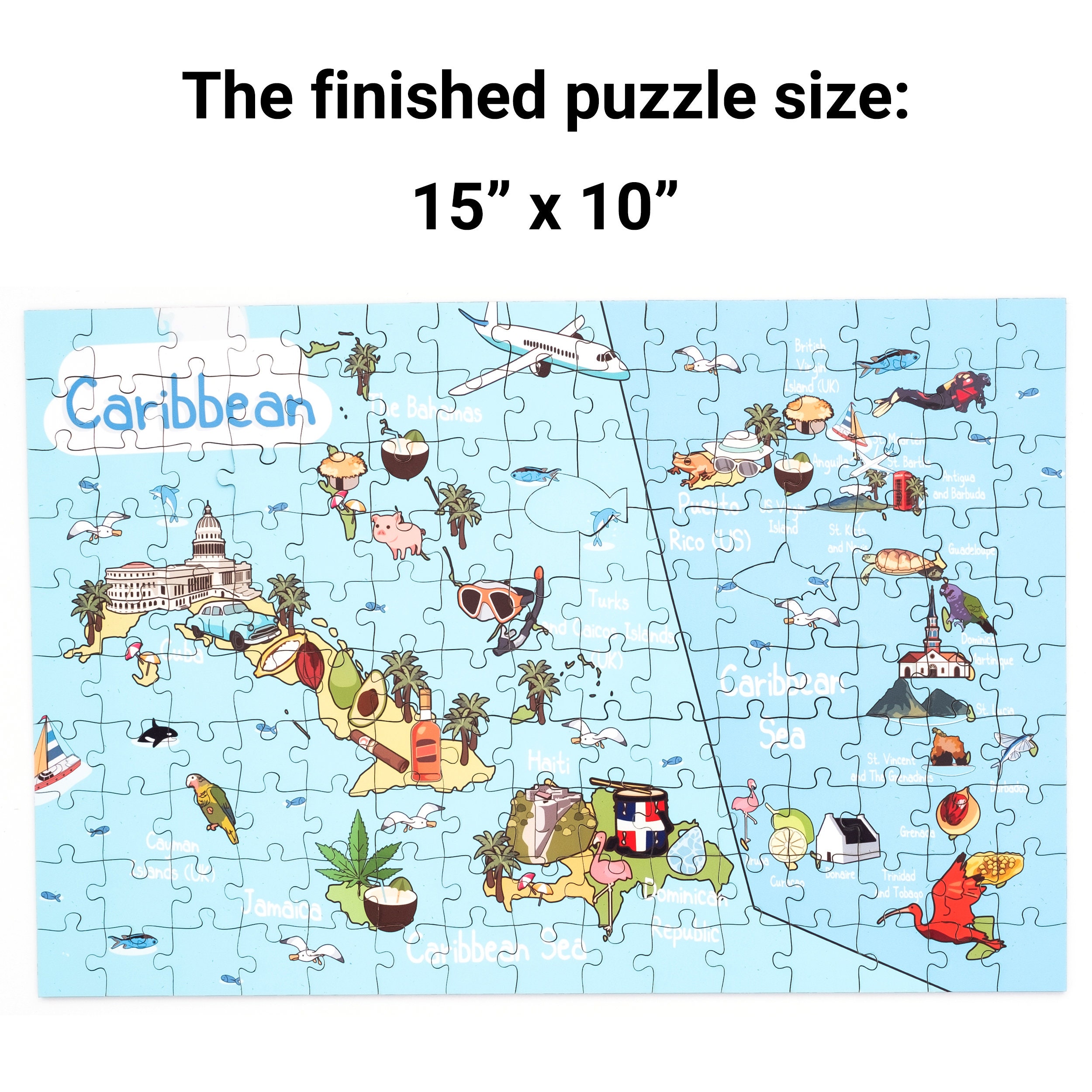Caribbean Map Wooden Jigsaw Puzzle for Kids and Adults, Educational ...