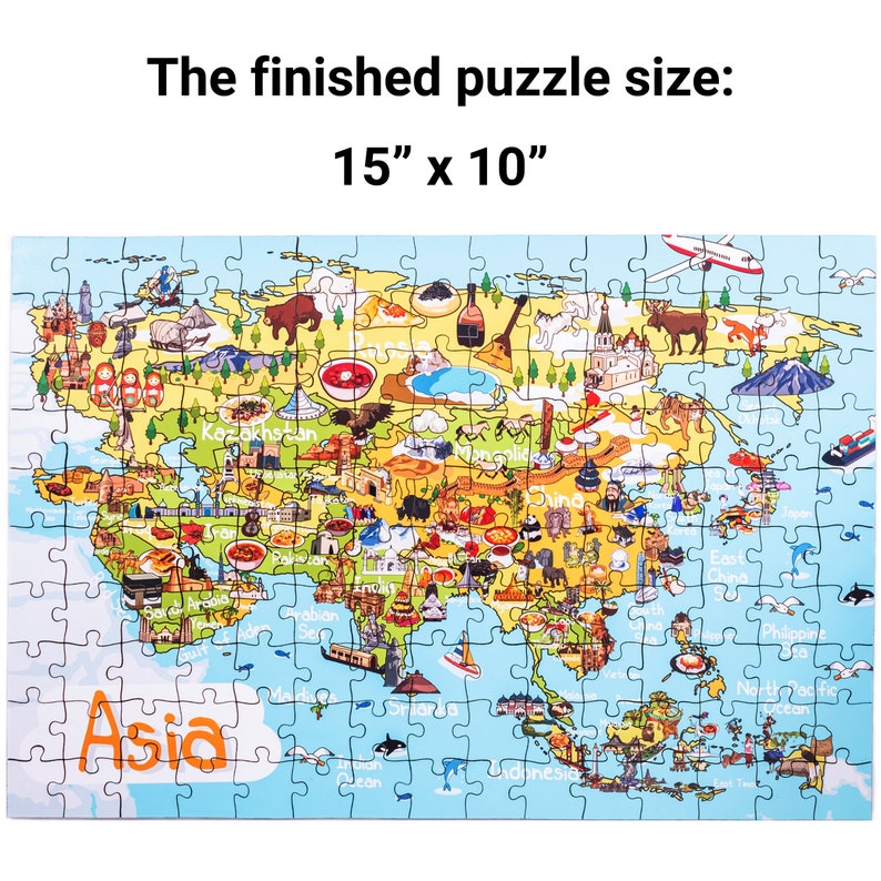 Asia Map Wooden Jigsaw Puzzle for Kids 6, Educational Illustrated Map ...