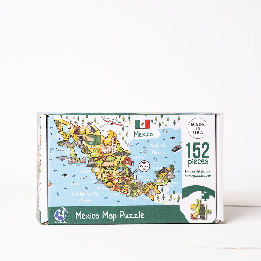Mexico Map Wooden Jigsaw Puzzle for Children, Illustrated Mexico City ...