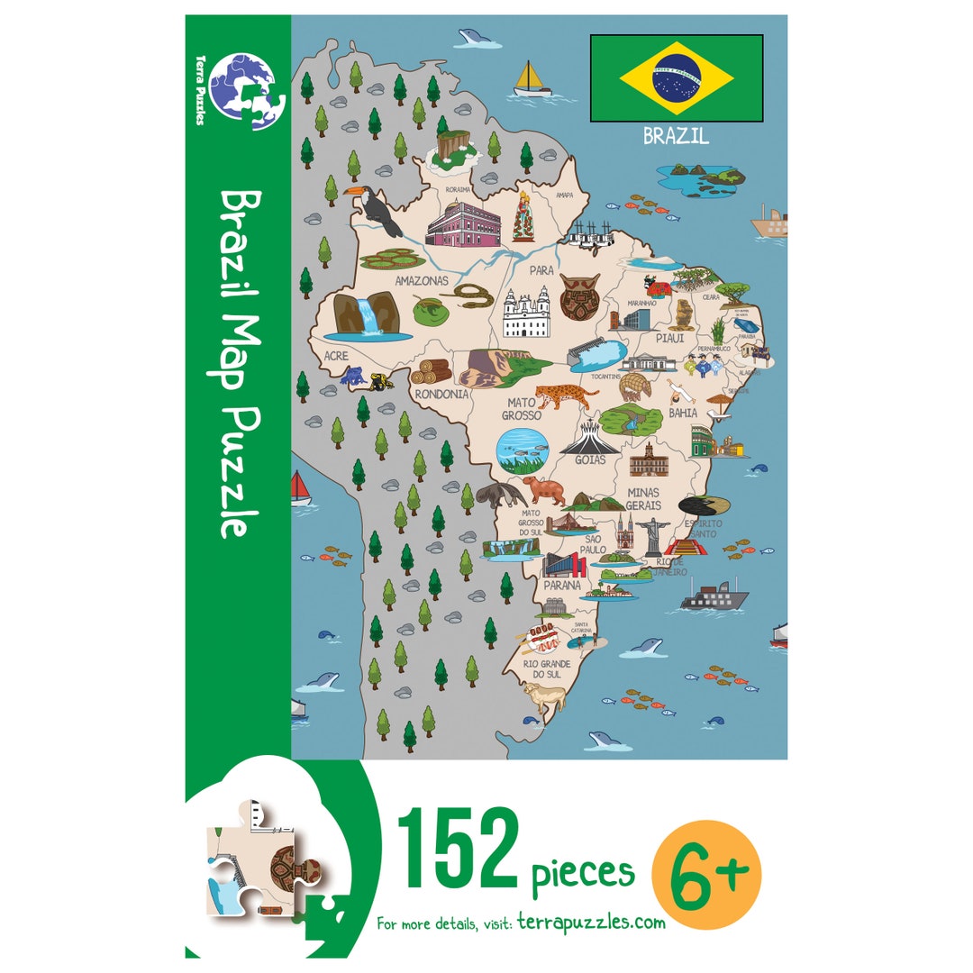 Brazil Map Wooden Jigsaw Puzzle for Kids 6 Handmade - Etsy