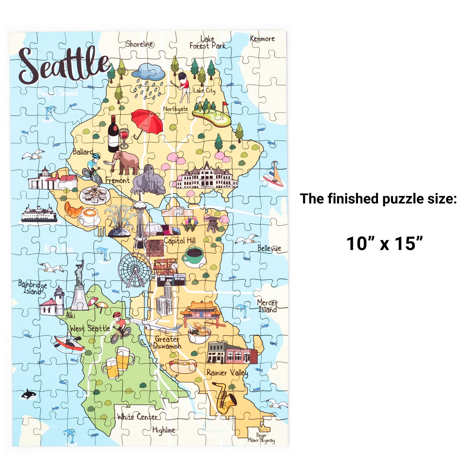 Seattle City Map Wooden Jigsaw Puzzle for Kids, Washington State Puzzle ...