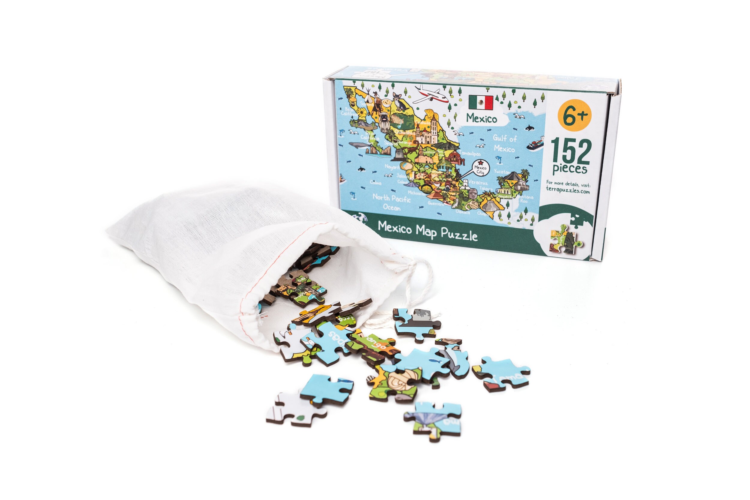 Mexico Map Wooden Jigsaw Puzzle for Children, Illustrated Mexico City ...