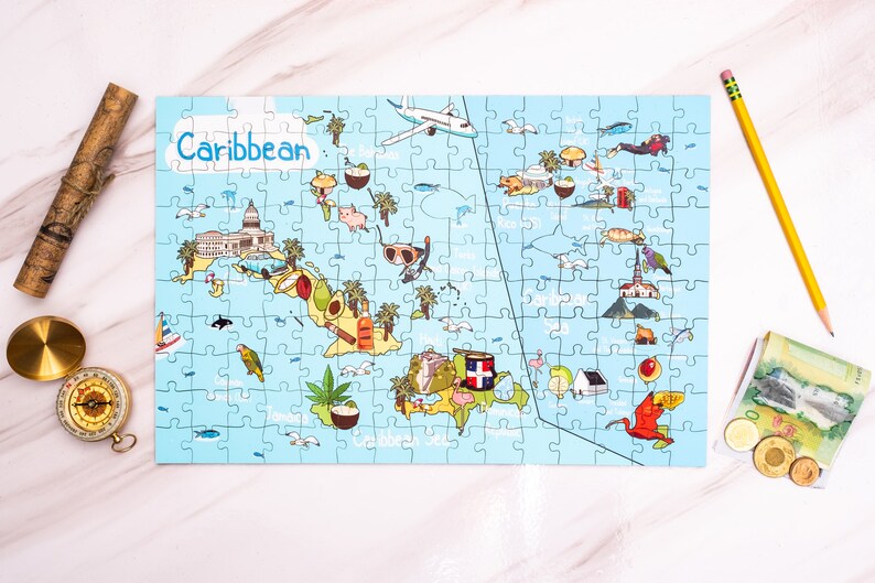 Caribbean Map Wooden Jigsaw Puzzle for Kids and Adults, Educational ...
