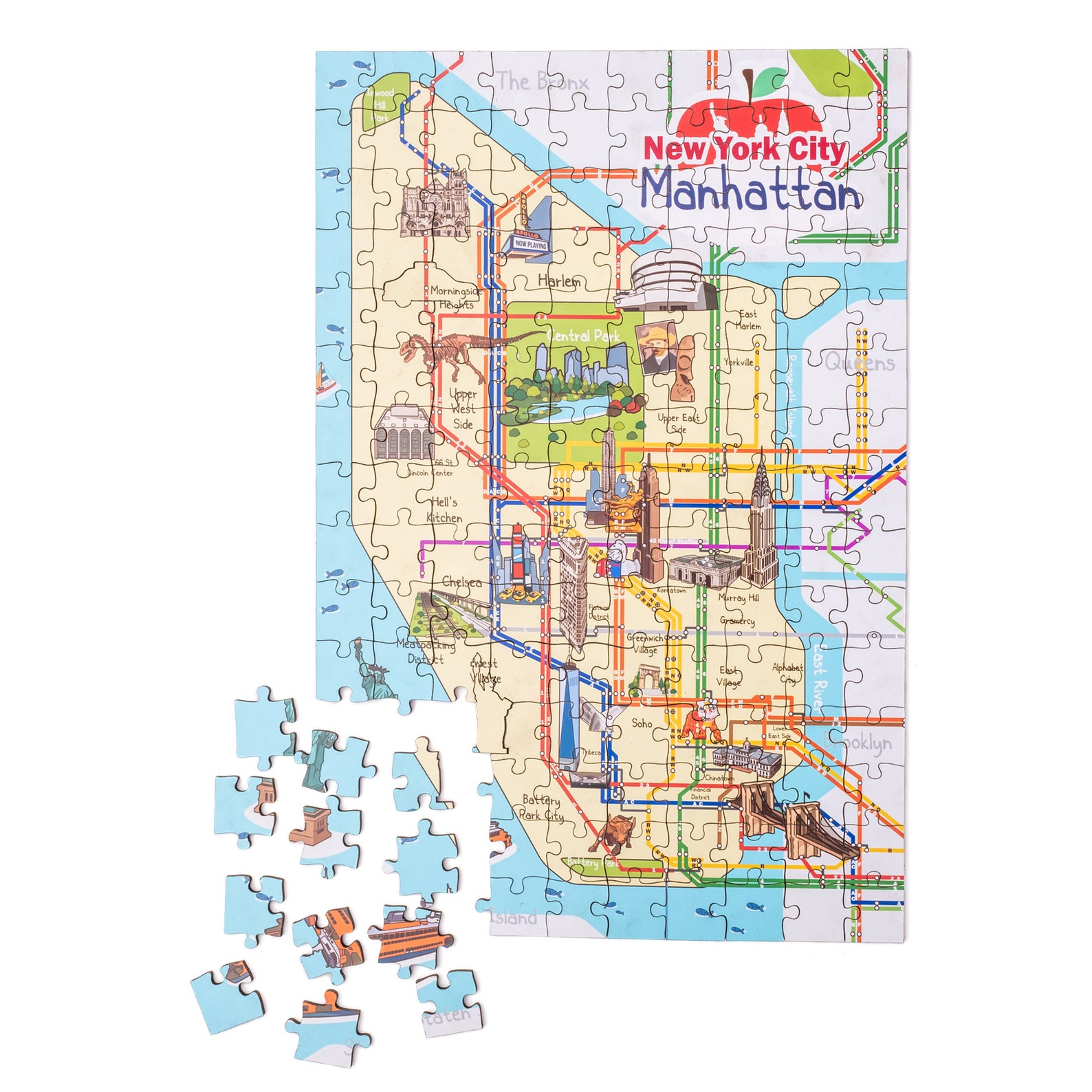 New York Manhattan Subway Illustrated Map Wooden Jigsaw Puzzle for ...