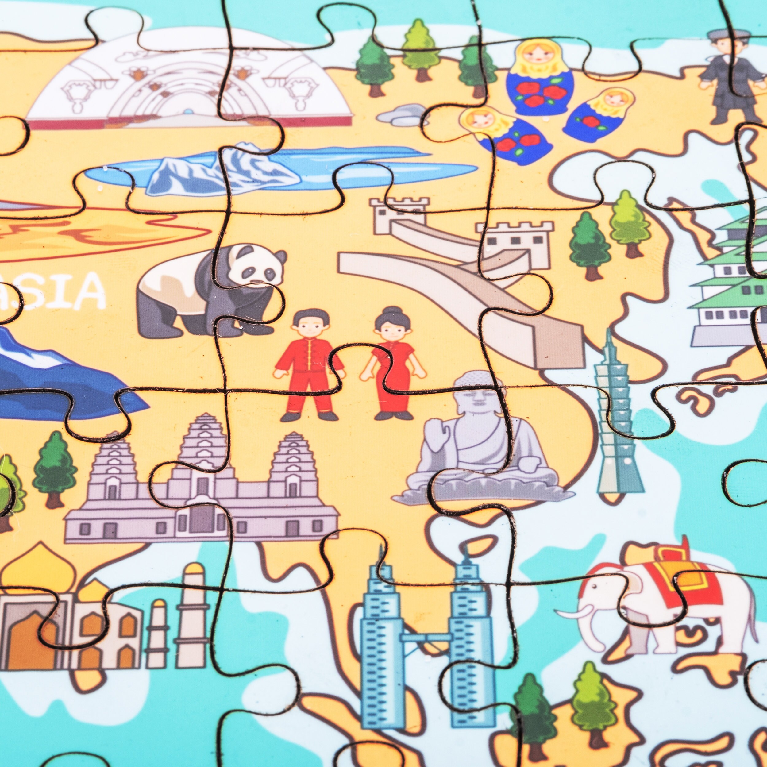 World Map Illustration Wooden Jigsaw Puzzle, Holiday Laser Cut Board ...