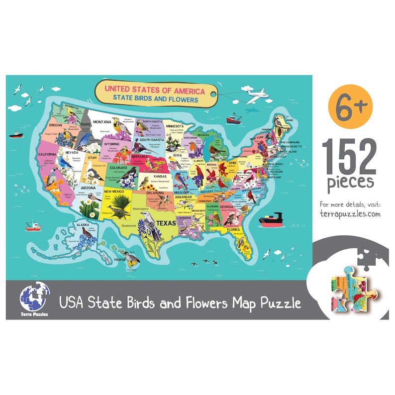 USA States Map Wooden Jigsaw Puzzle, United States America Illustrated ...