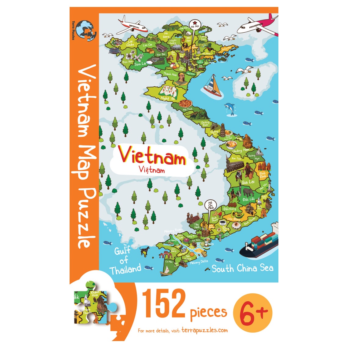 Vietnam Illustrated Map Wooden Jigsaw Puzzle for Children and Adults ...