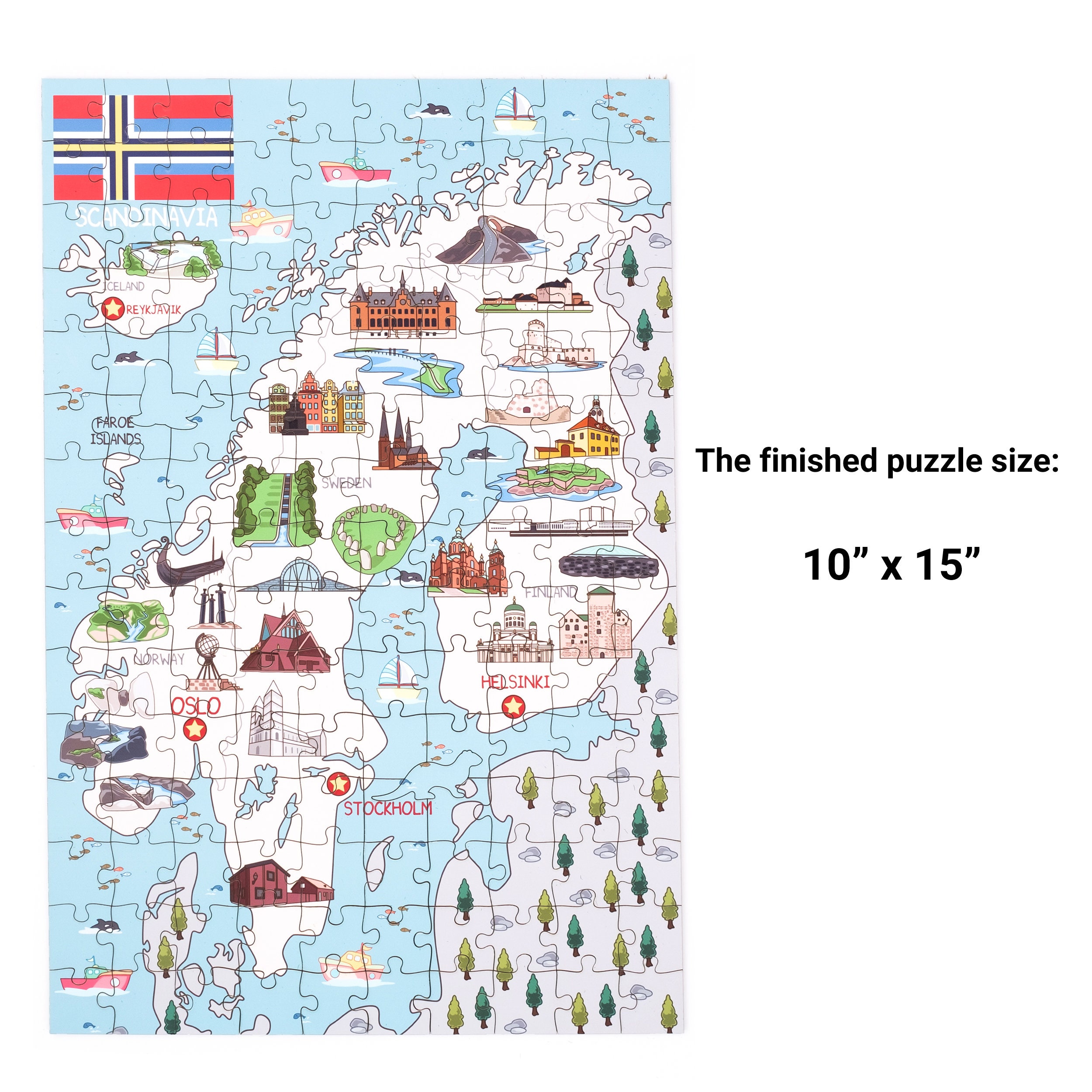 Scandinavia Map Wooden Jigsaw Puzzle for Children and Adults, Holiday ...