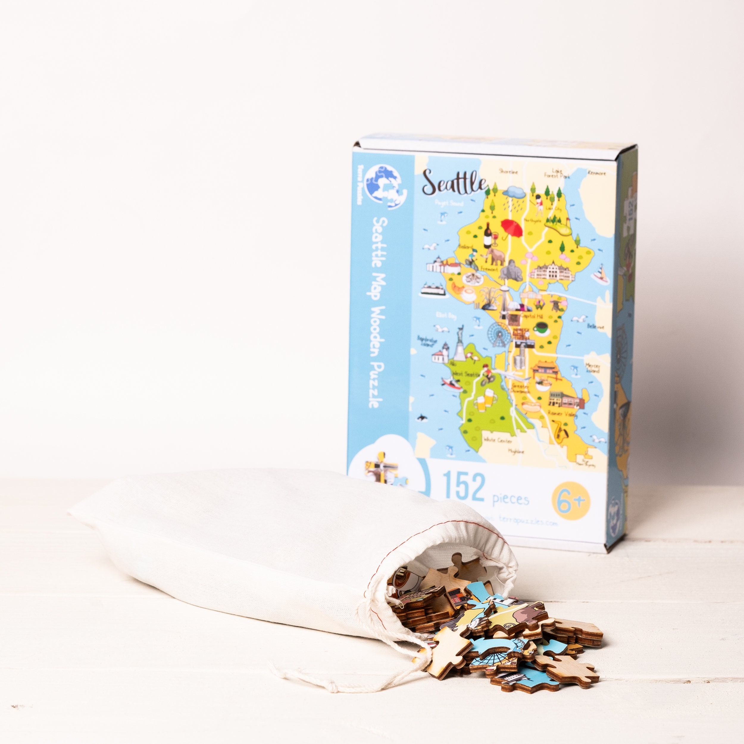 Seattle City Map Wooden Jigsaw Puzzle for Kids, Washington State Puzzle ...