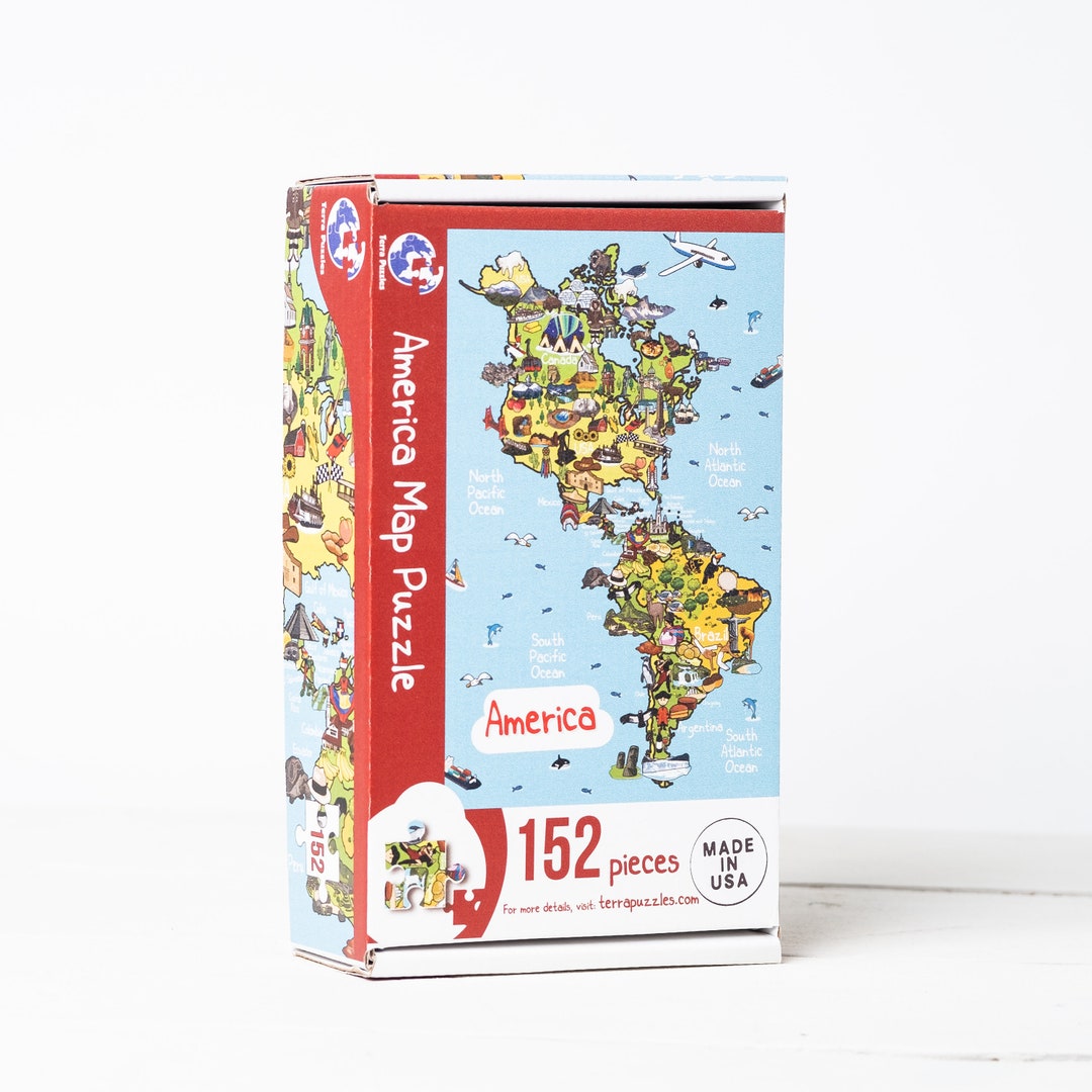 America Continent Map Wooden Jigsaw Puzzle, Educational Illustrated Map ...