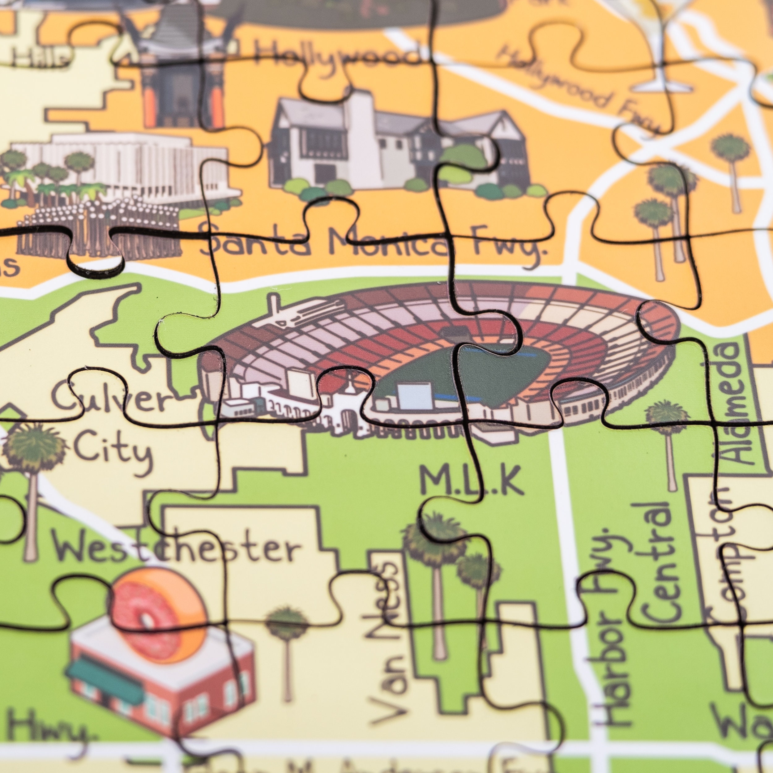 Los Angeles Map Wooden Jigsaw Puzzle for Children, Hollywood City Map ...