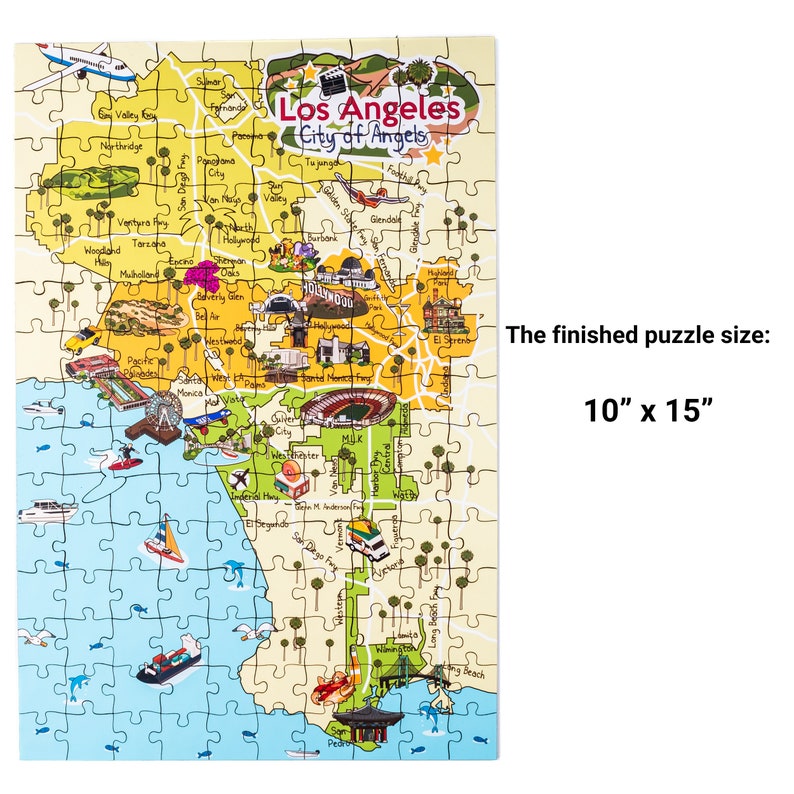 Los Angeles Map Wooden Jigsaw Puzzle for Children, Hollywood City Map ...