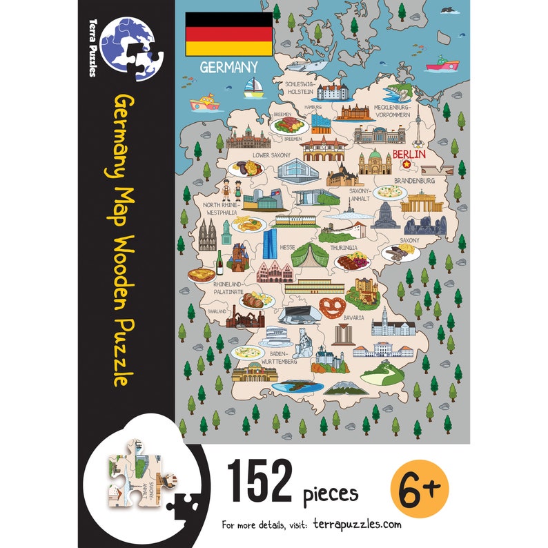 Germany Map Wooden Jigsaw Puzzle for Kids, Educational Map of Europe ...