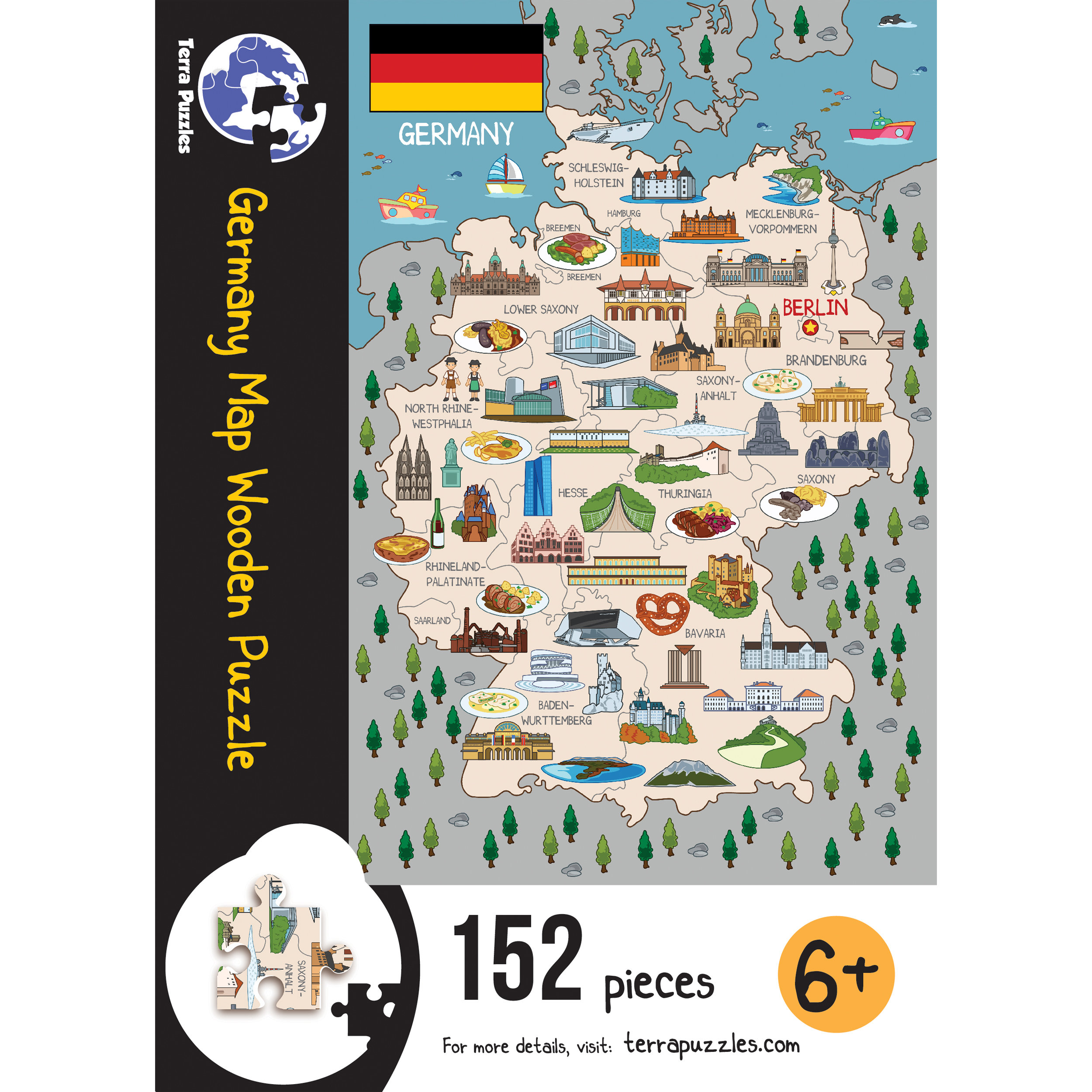 Germany Map Wooden Jigsaw Puzzle for Kids, Educational Map of Europe ...