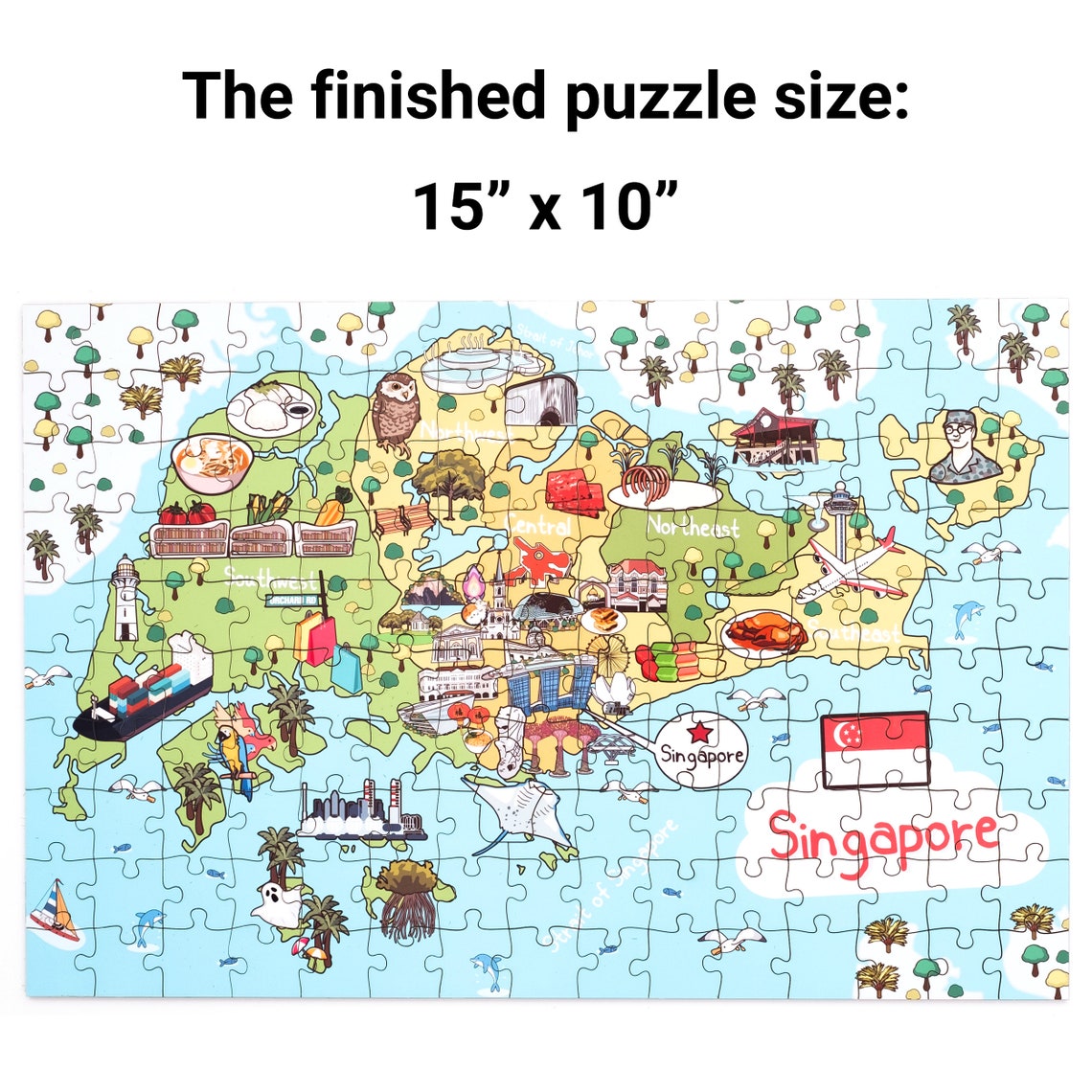 Singapore Map Wooden Jigsaw Puzzle for Children and Adults, Asian Map ...