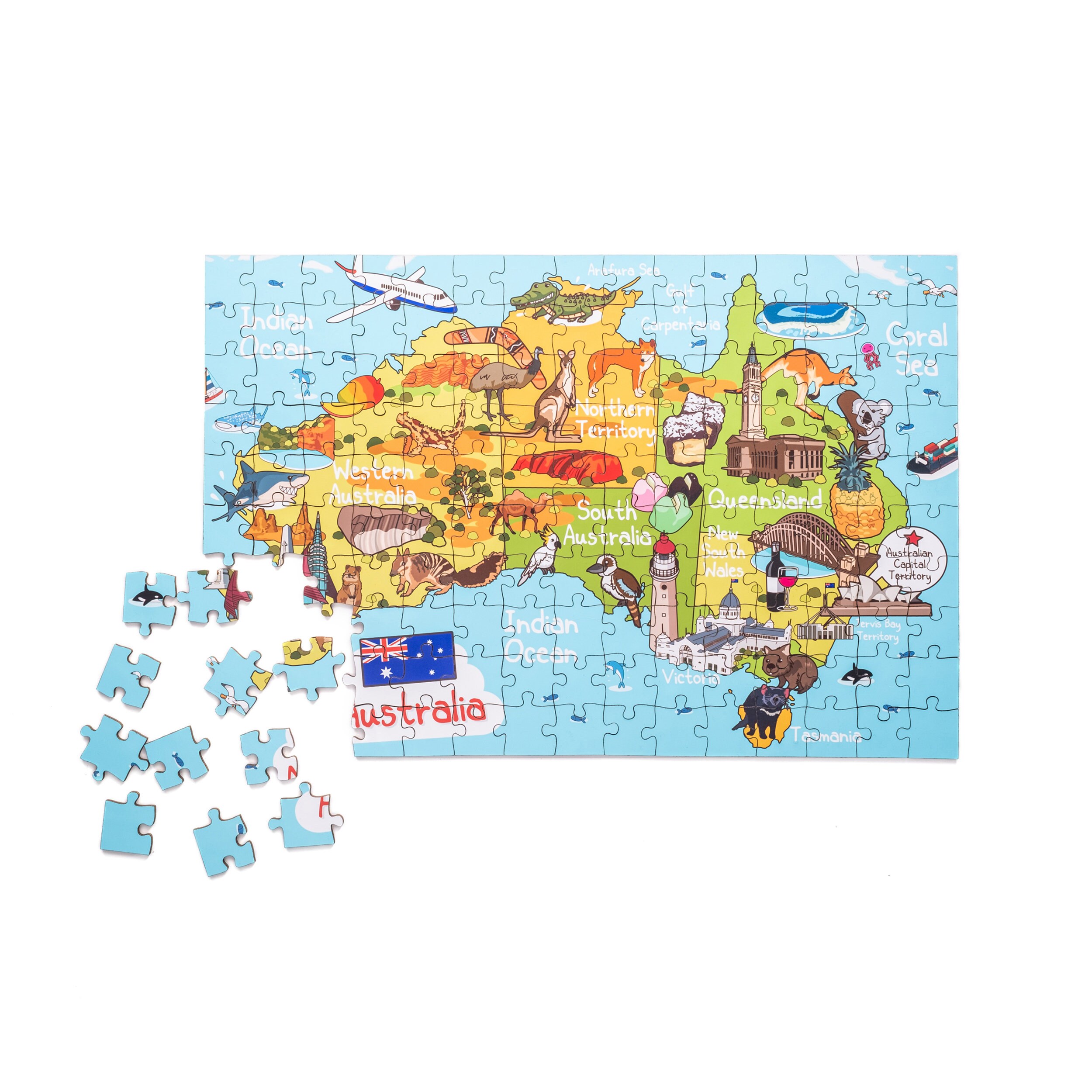 Australia Map Wooden Jigsaw Puzzle, Educational Llustrated Map Puzzle ...