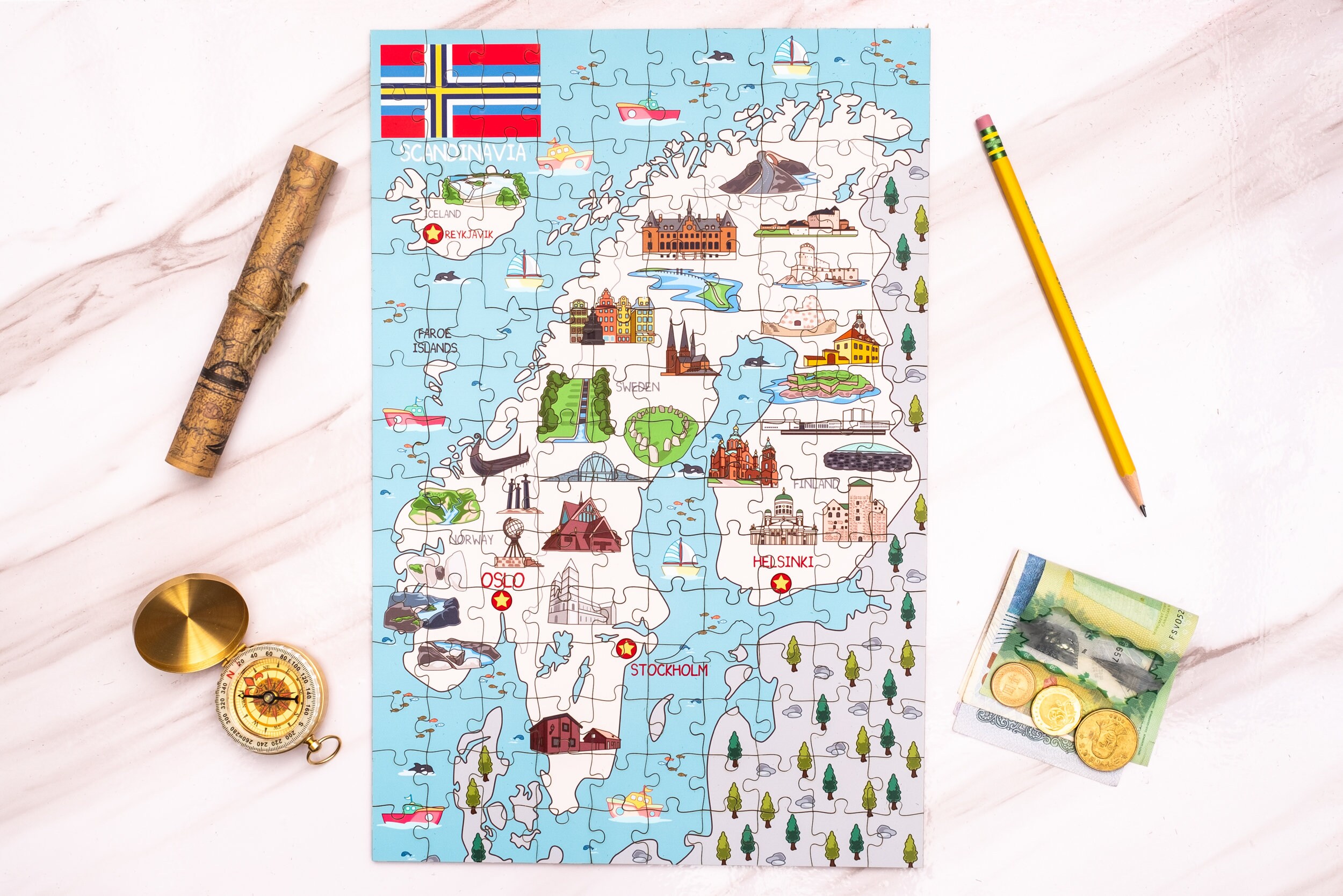 Scandinavia Map Wooden Jigsaw Puzzle for Children and Adults, Holiday ...