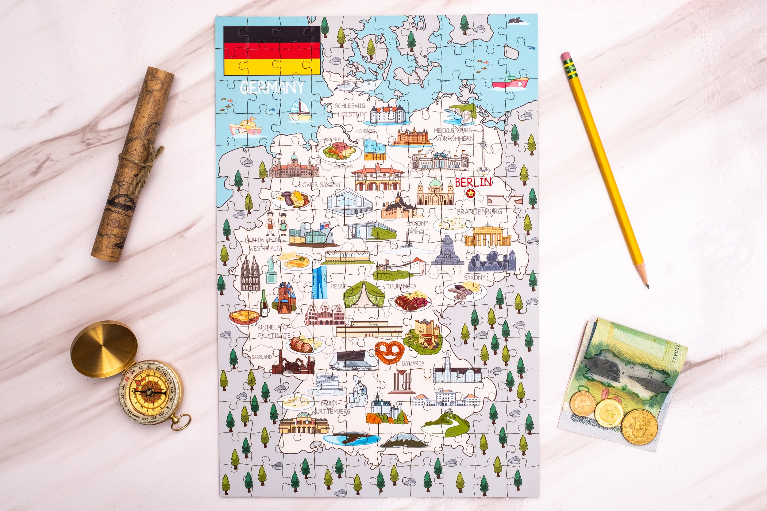 Germany Map Wooden Jigsaw Puzzle for Kids, Educational Map of Europe ...
