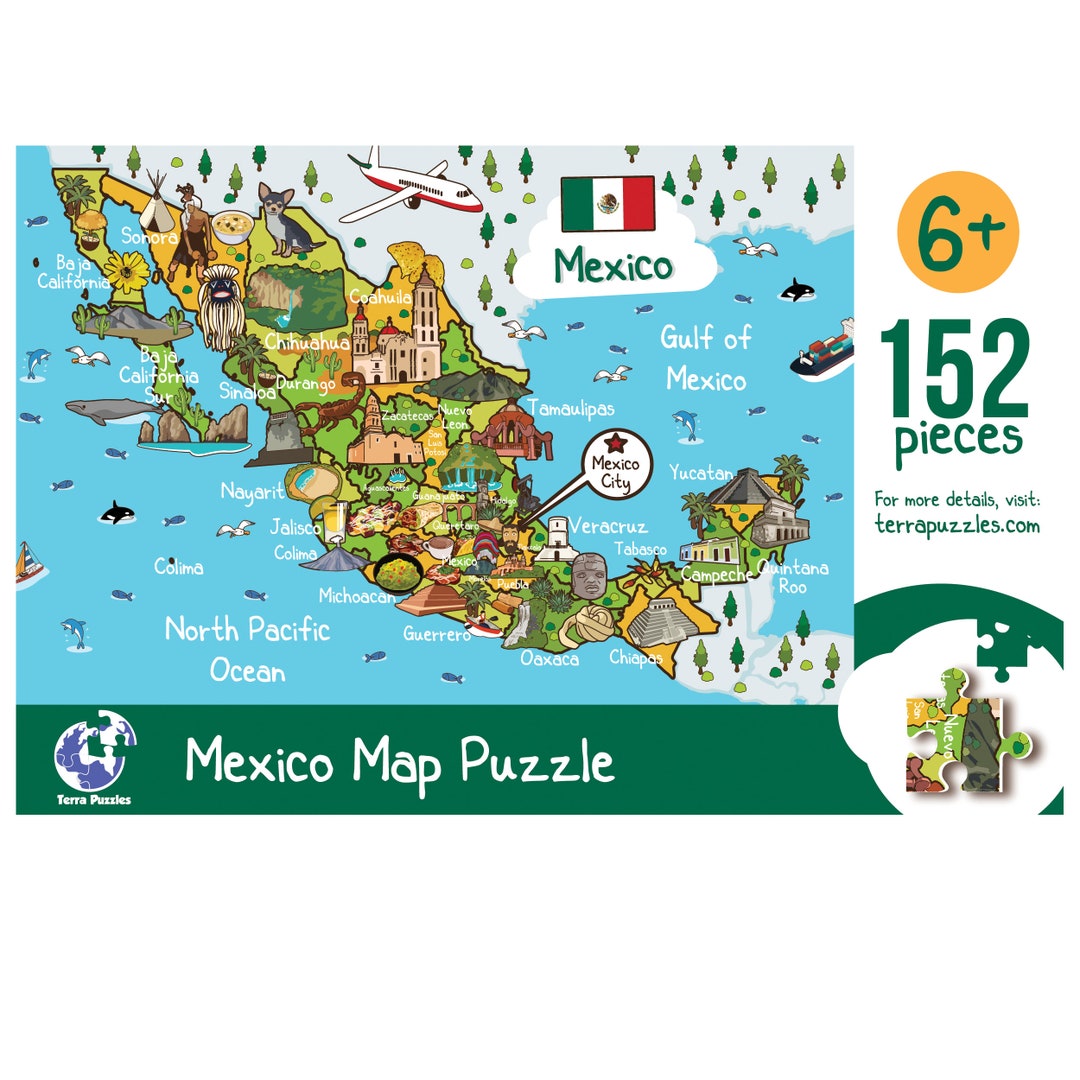 Mexico Map Wooden Jigsaw Puzzle for Children Illustrated - Etsy
