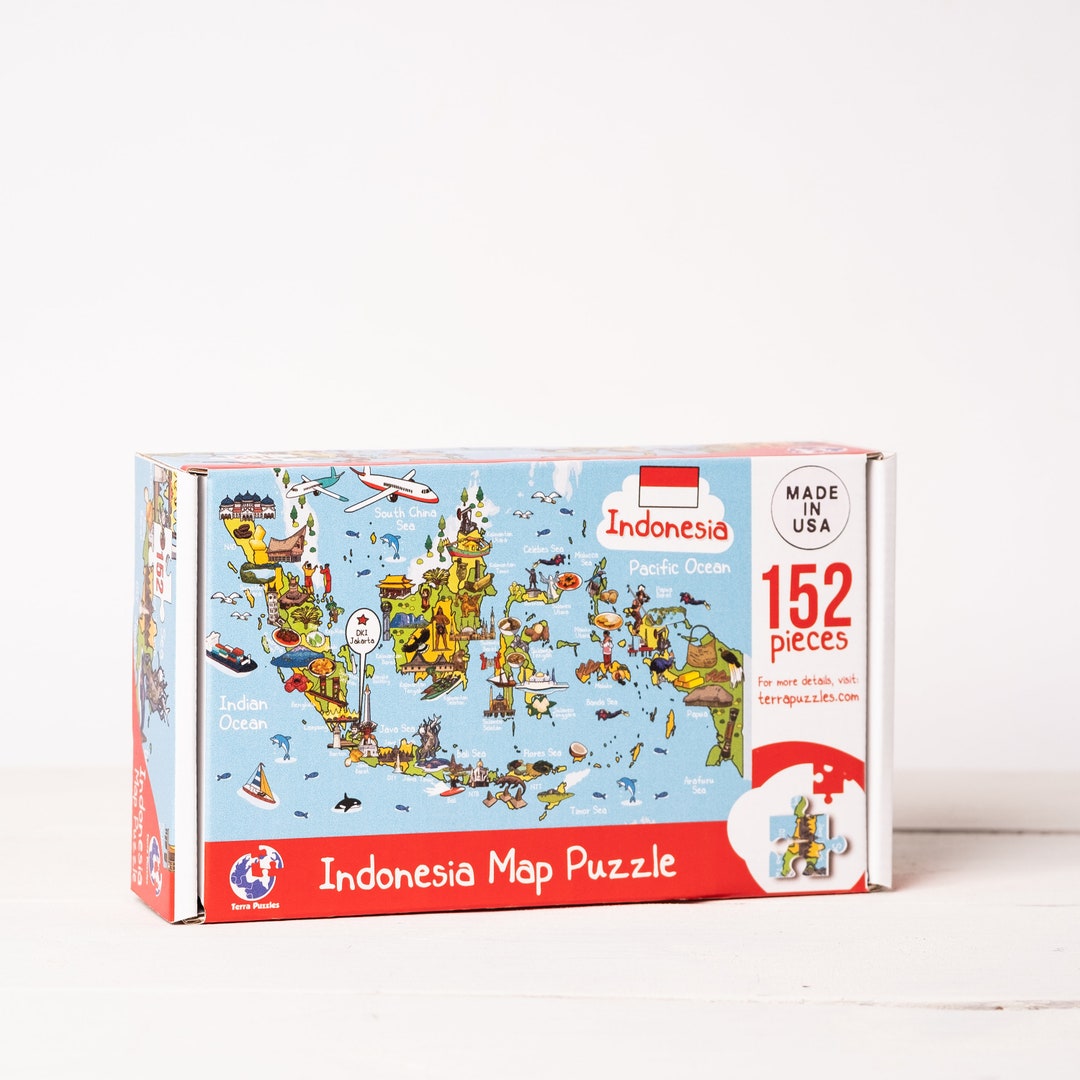 Indonesia Map Wooden Jigsaw Puzzle for Children and Adults, Southeast ...