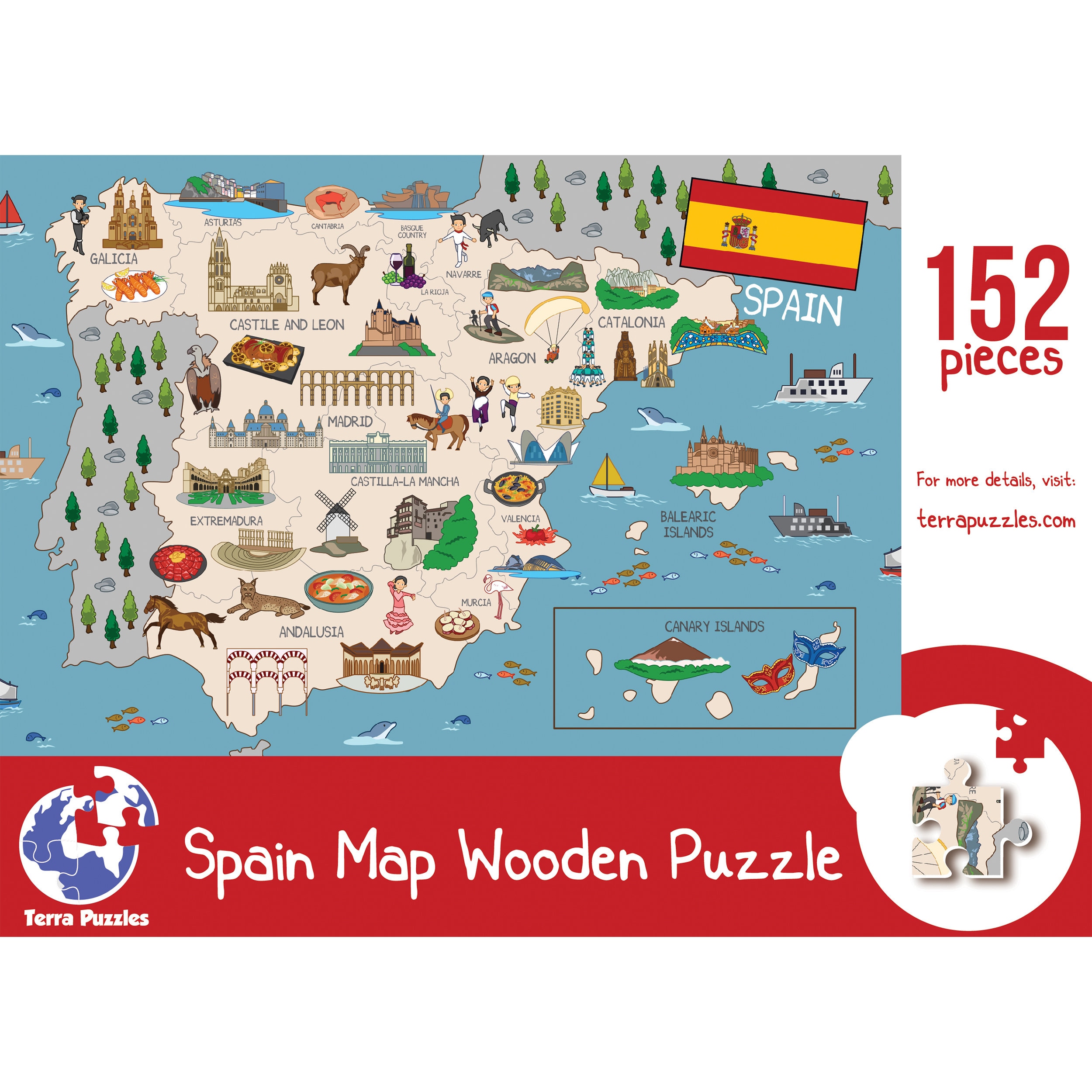 Spain Map Wooden Jigsaw Puzzles, Montessori Map Puzzle of Spain for ...