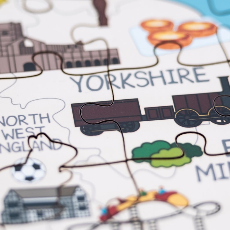 United Kingdom Map Illustrated Wooden Jigsaw Puzzle, Great Britain Map ...