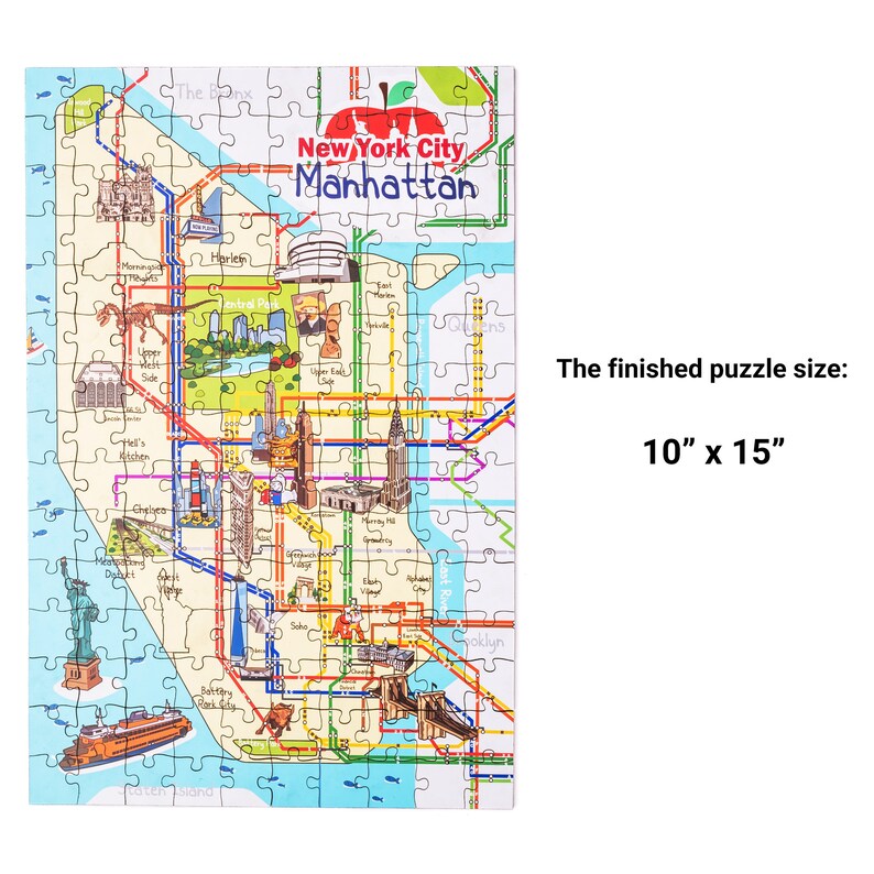 New York Manhattan Subway Illustrated Map Wooden Jigsaw Puzzle for ...