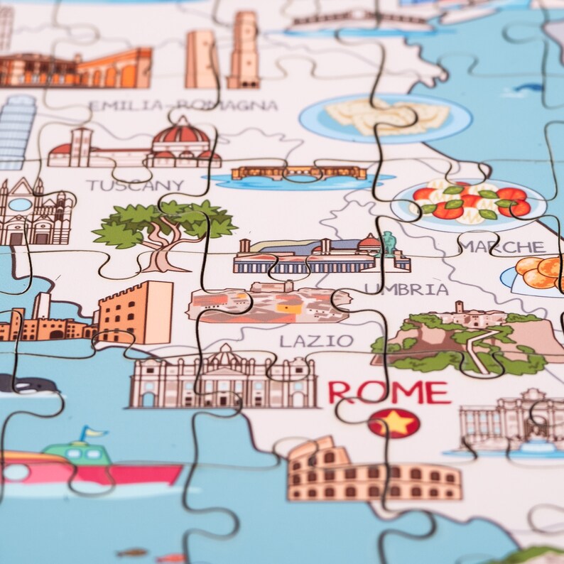 Colorful Italy Illustrated Wooden Map Jigsaw Puzzle for Children and ...