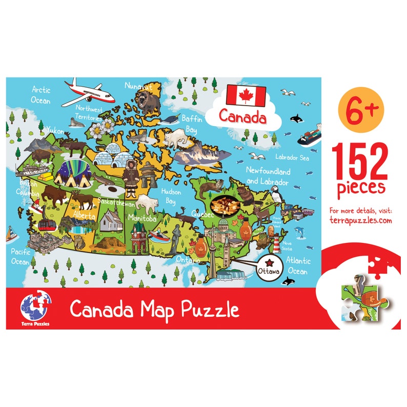 Canada Map Wooden Jigsaw Puzzle for Kids and Adults, 152 Pieces 10x15 ...