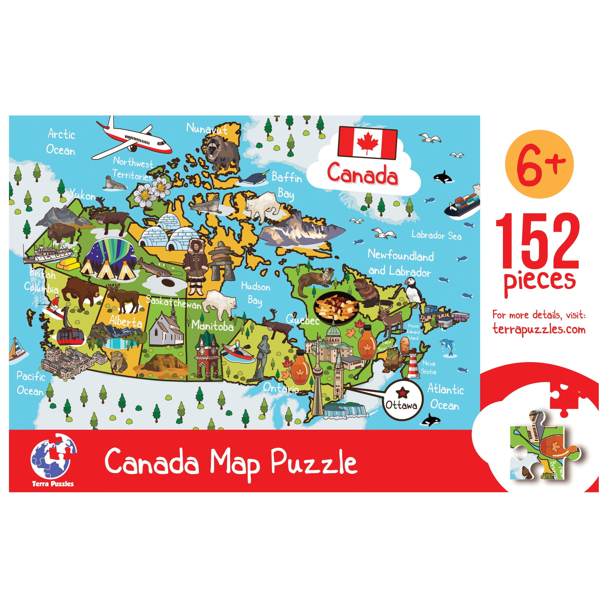 Canada Map Wooden Jigsaw Puzzle for Kids and Adults, 152 Pieces 10x15 ...
