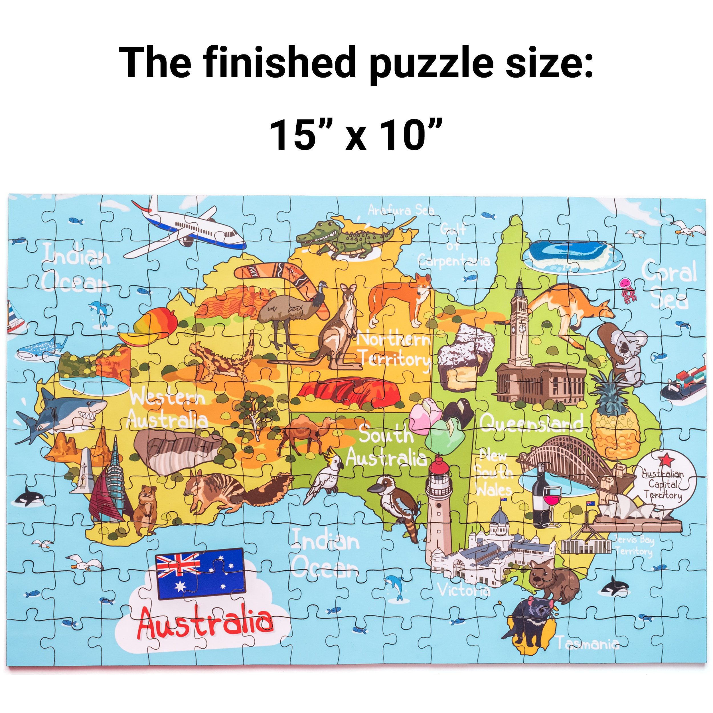 Australia Map Wooden Jigsaw Puzzle, Educational Llustrated Map Puzzle ...