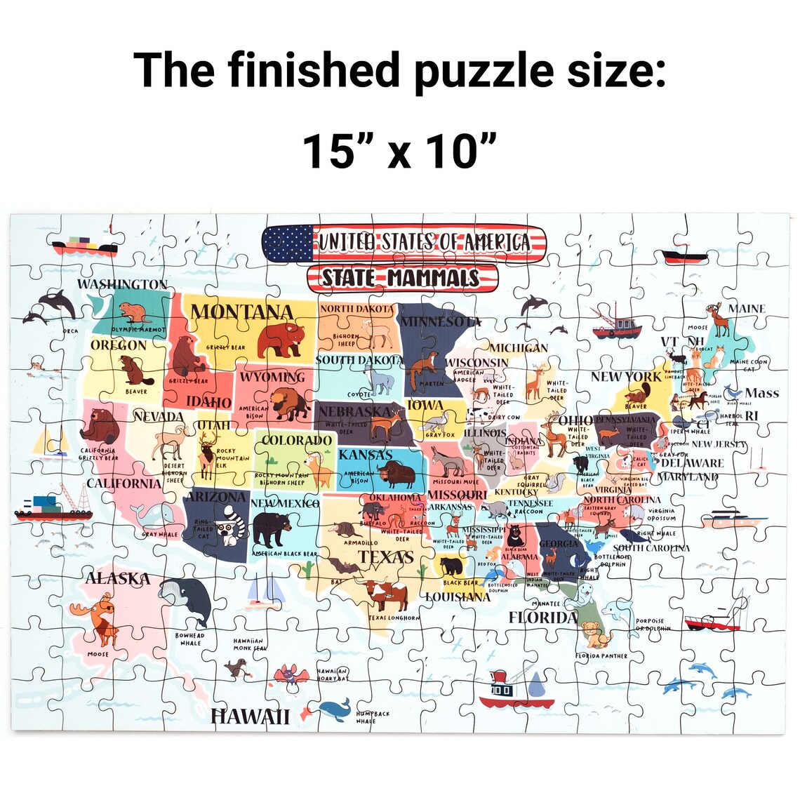 USA State Mammals Map Jigsaw Puzzle for Children and Adults, Holiday ...