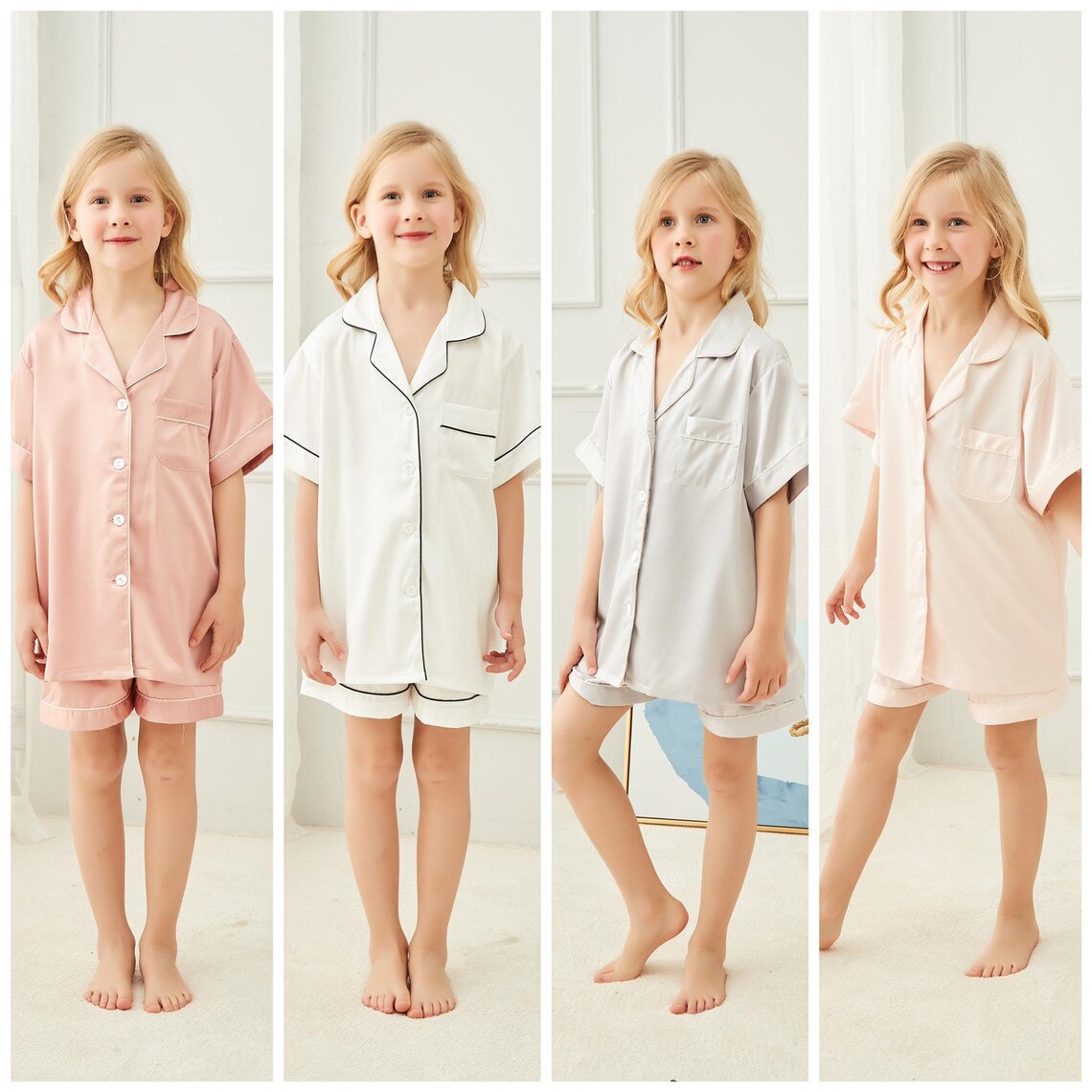 Kids satin Pajama Summer nightwear pjs set children | Etsy