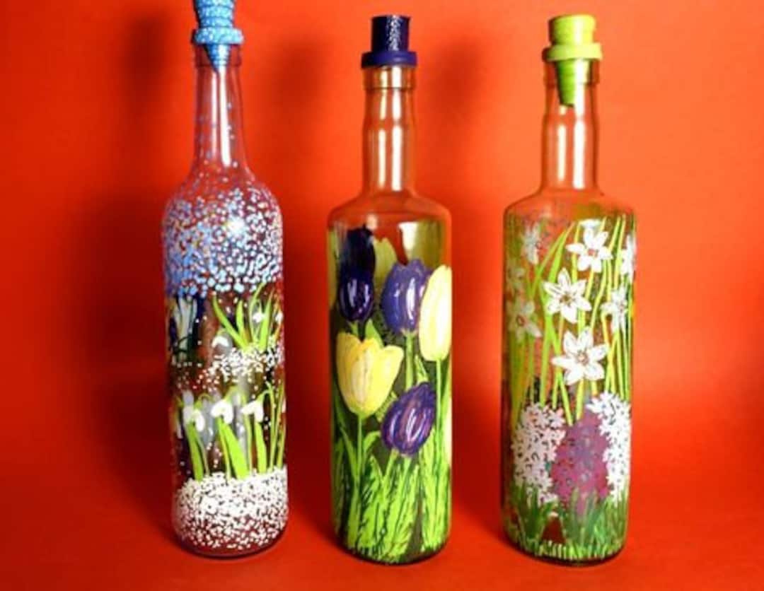 Spring Flowers Hand Painted Bottles - Etsy