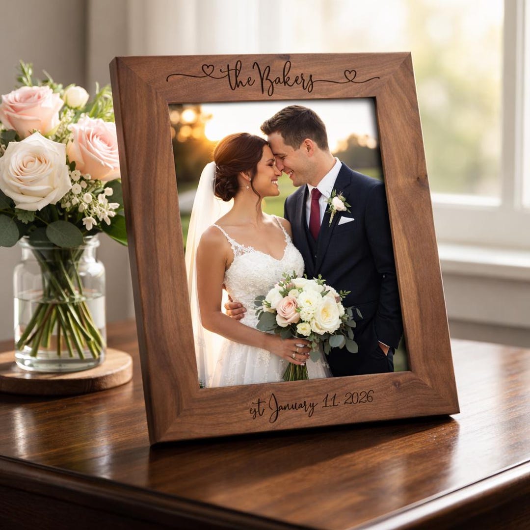 Custom Personalized Wedding Picture Frame, Engraved Wood Photo Frame ...