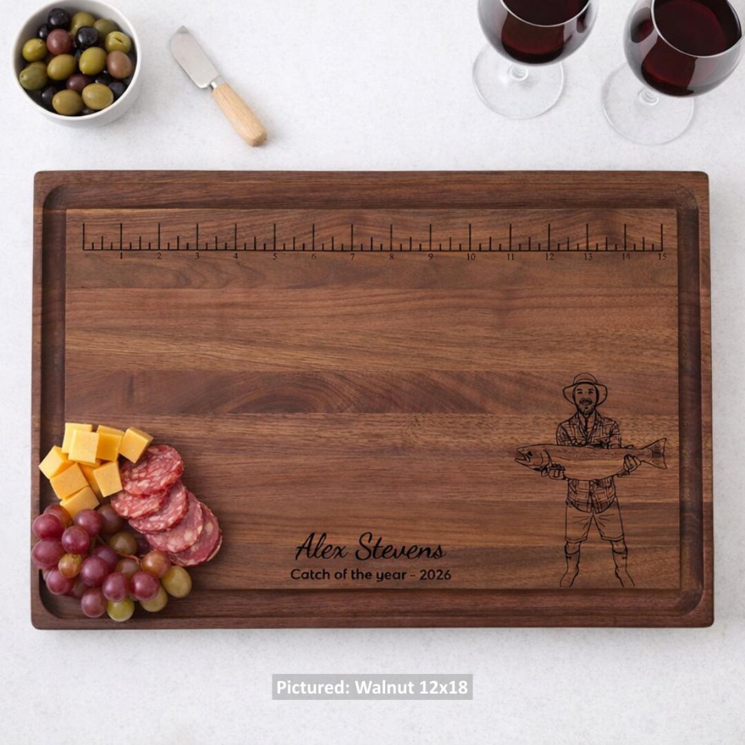 Custom Fishing Portrait Engraved Butcher Block | Personalized Angler ...