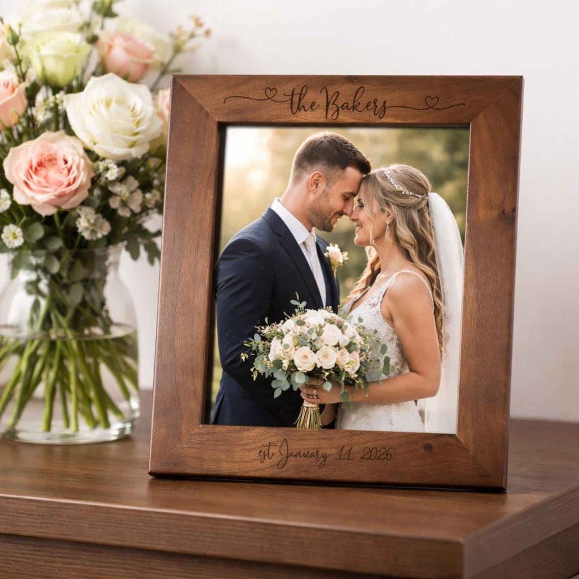 Custom Personalized Wedding Picture Frame, Engraved Wood Photo Frame ...