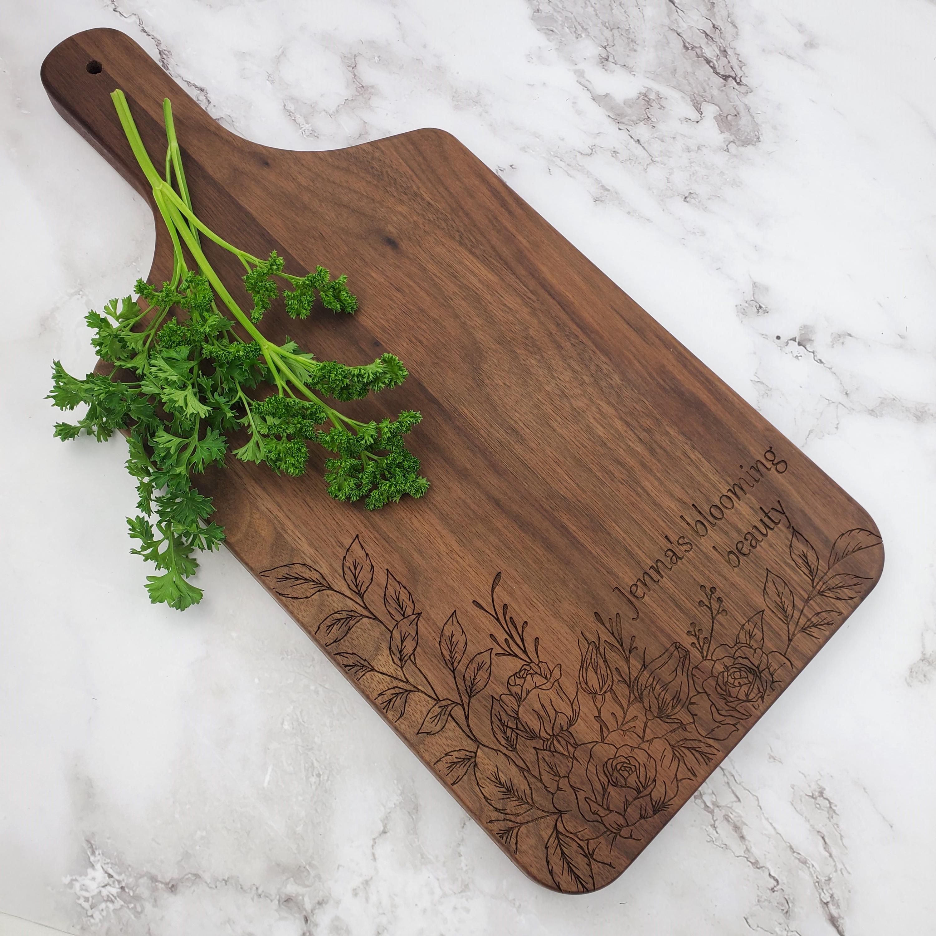 Engraved Cutting Board: Paddle Shape - Personalized Floral Home Decor ...