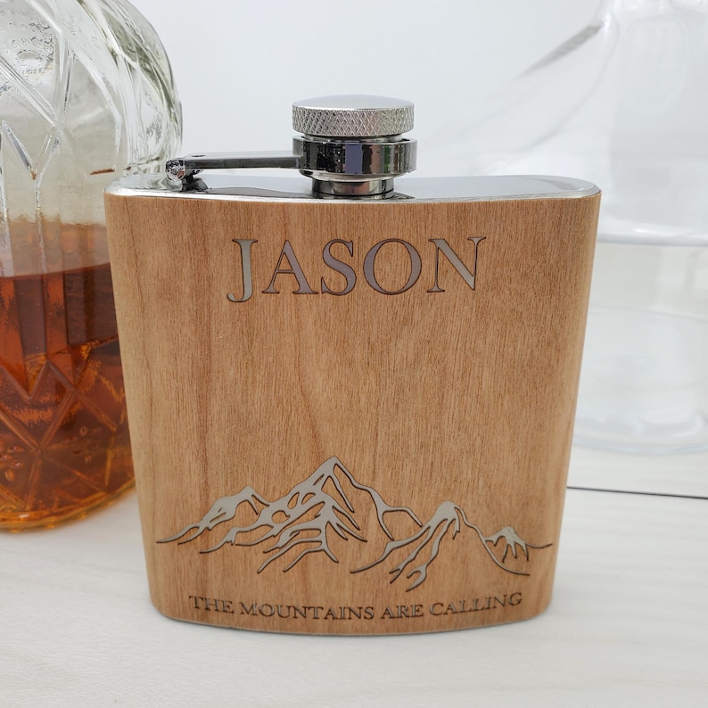 Personalized Wood Flask, Custom Flask, Wood Flask for Skiers, Engraved ...