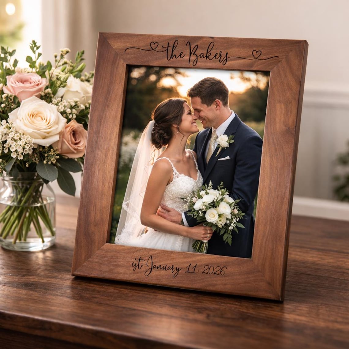 Custom Personalized Wedding Picture Frame, Engraved Wood Photo Frame ...