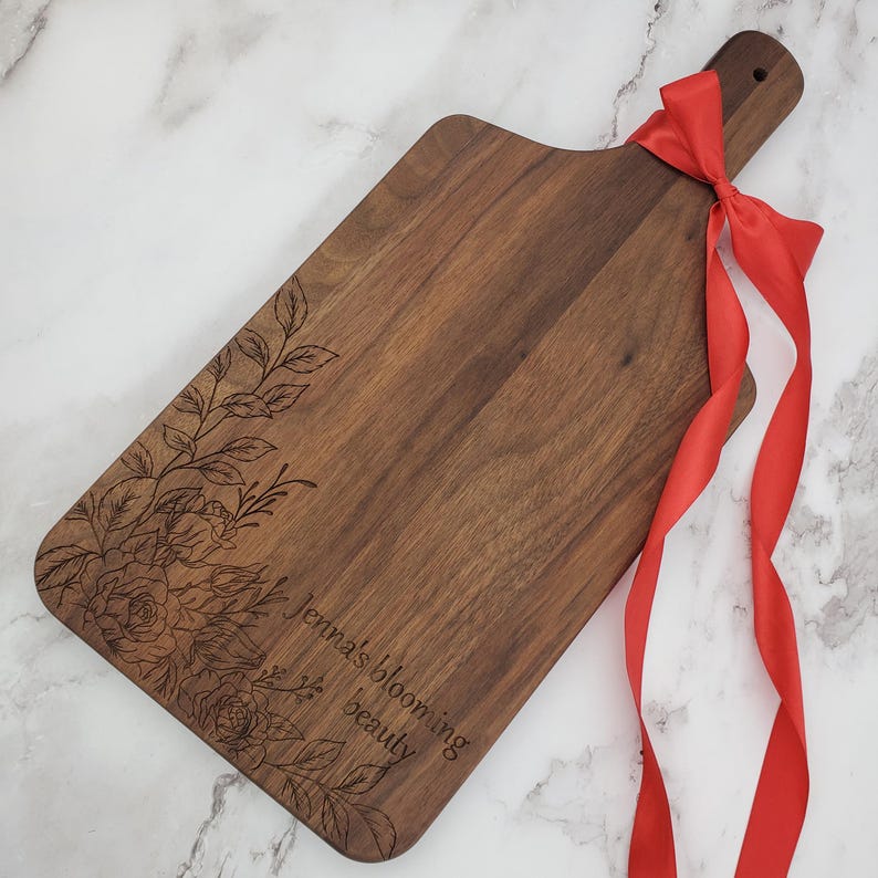 Engraved Cutting Board: Paddle Shape - Personalized Floral Home Decor ...