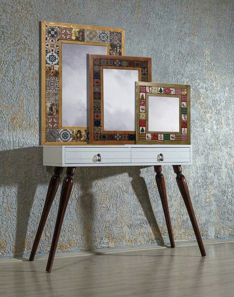 Stone Mirror Aztec Tile Wood Frame Travertine Christmas Gift Mexican ...