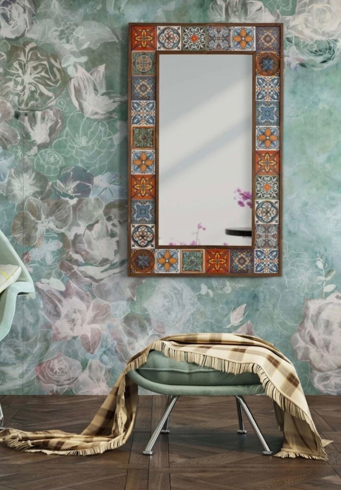 Stone Mirror Aztec Tile Wood Frame Travertine Christmas Gift Mexican ...