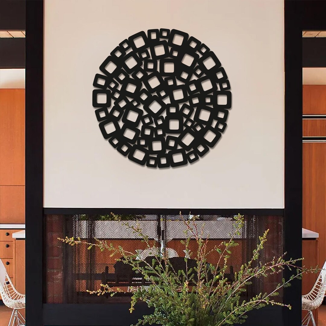 Square Round Metal Wall Decor, Abstract Circles Metal Wall Art, Modern ...