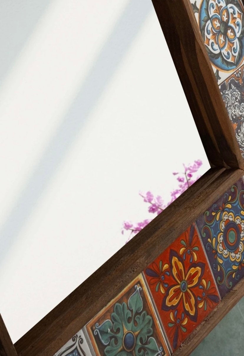 Stone Mirror Aztec Tile Wood Frame Travertine Christmas Gift Mexican ...