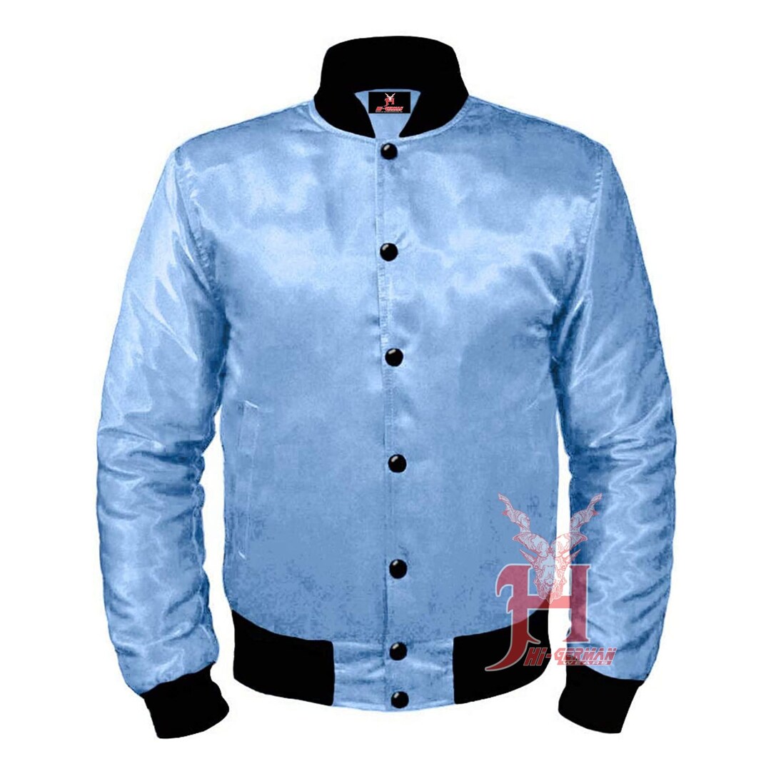 Varsity Light Blue Satin Baseball Letterman Mid-season Streetwear ...