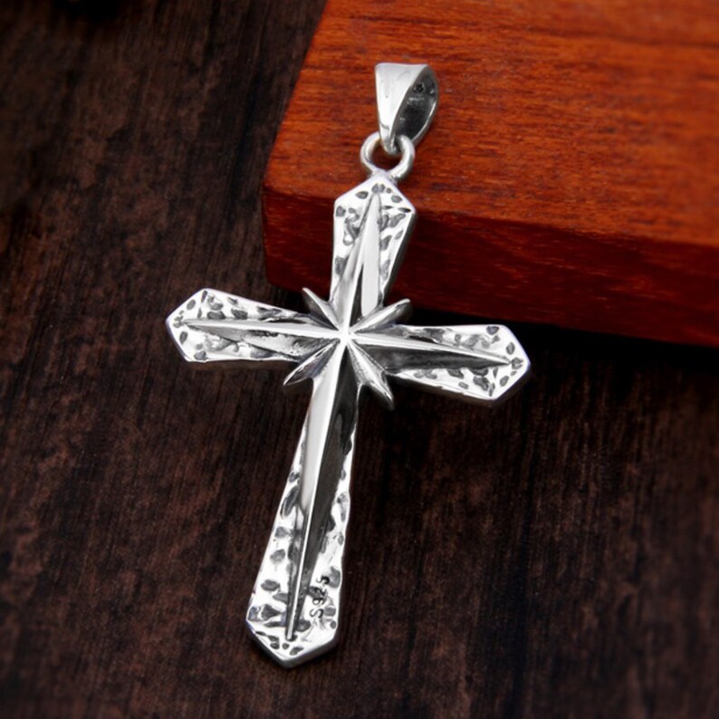 Handmade 925 Sterling Silver Star Cross Design Pendant, Dainty Unisex ...